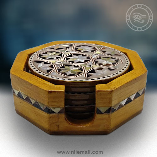 Mother of Pearl Inlaid Coasters in Light Beech Wood | NILE MALL