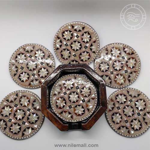 Mother of Pearl Inlaid Coasters in Dark Beech Wood | NILE MALL