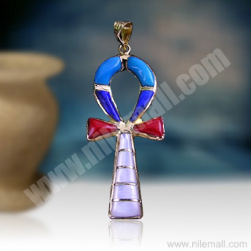 18K Gold Colorful Ankh key Pendant Decorated with Colored Enamel | NILE ...